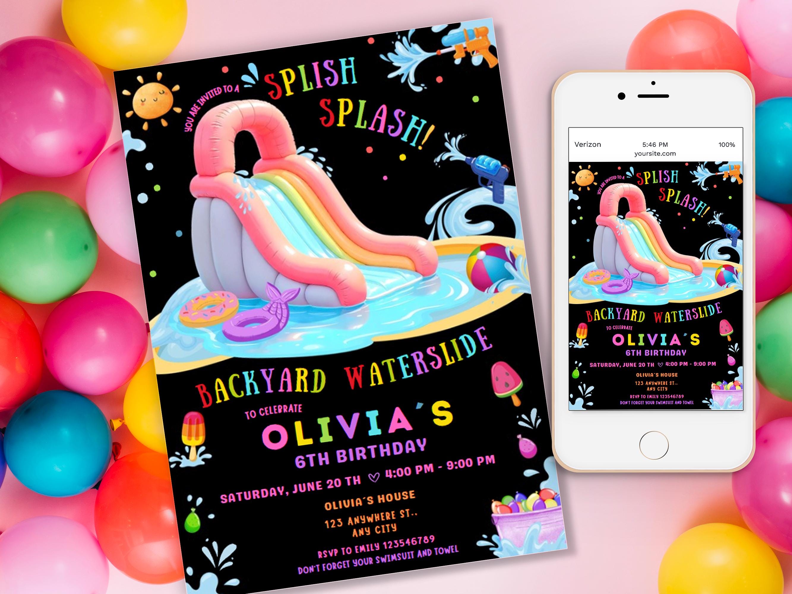 Editable Waterslide Birthday Invitation, Summer Pool Party, Splash ...