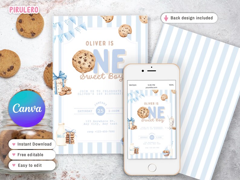 One Sweet Boy Invitation, Sweet One Birthday, Milk and Cookies First ...