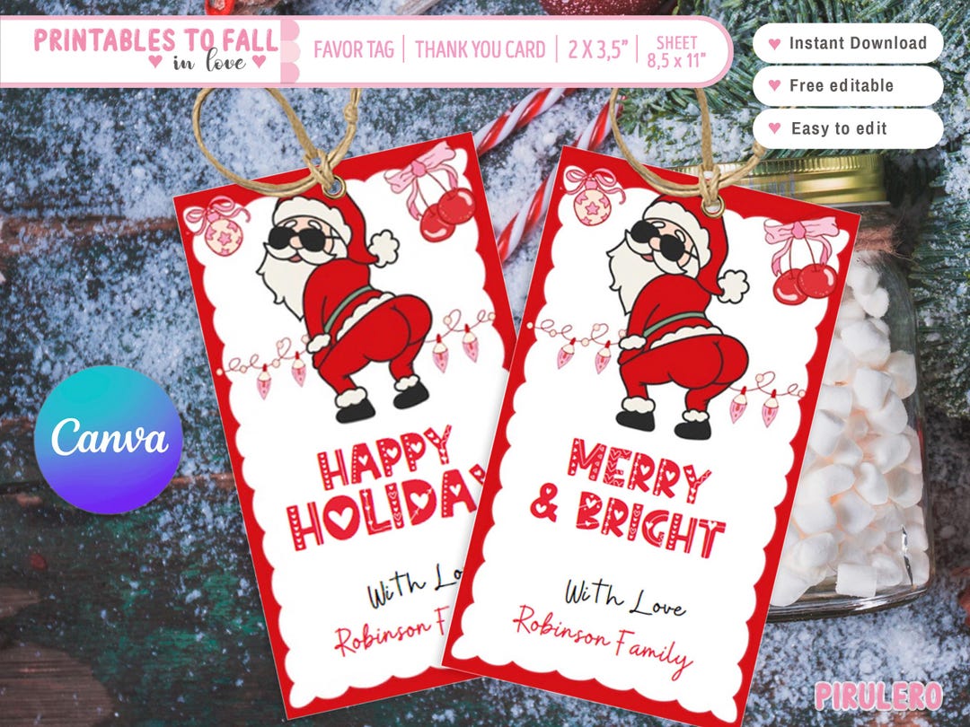 Funny Santa Present Gift Tag, Chritsmas Thank You Tag, Editable Favor ...