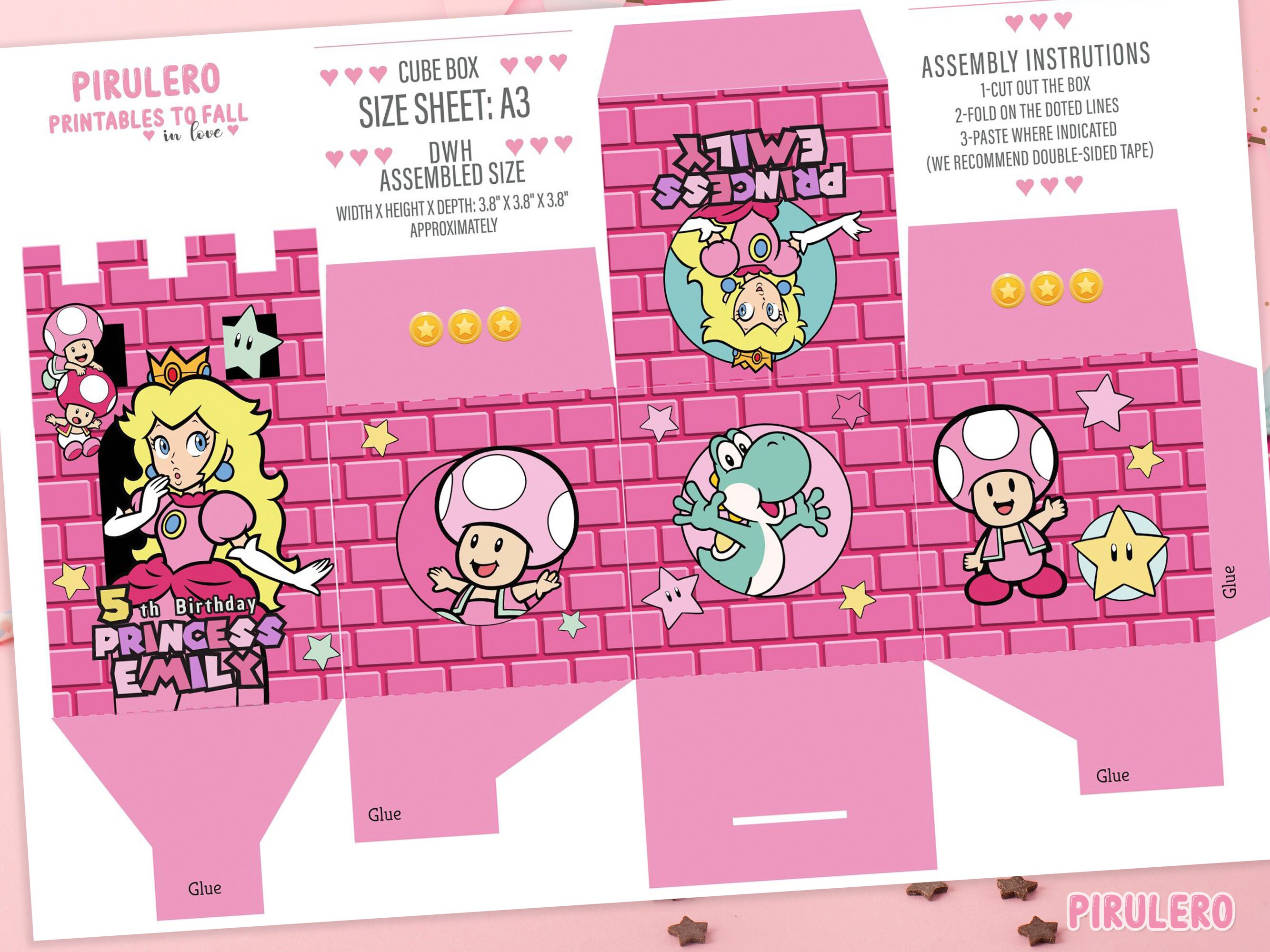 Princess Peach Mario Bros Printable Boxes, 4 Cube Box Peach, Party ...