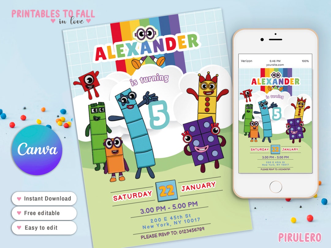 Numberblocks 5thbirthday Invitation, Number Blocks, Numberblocks ...