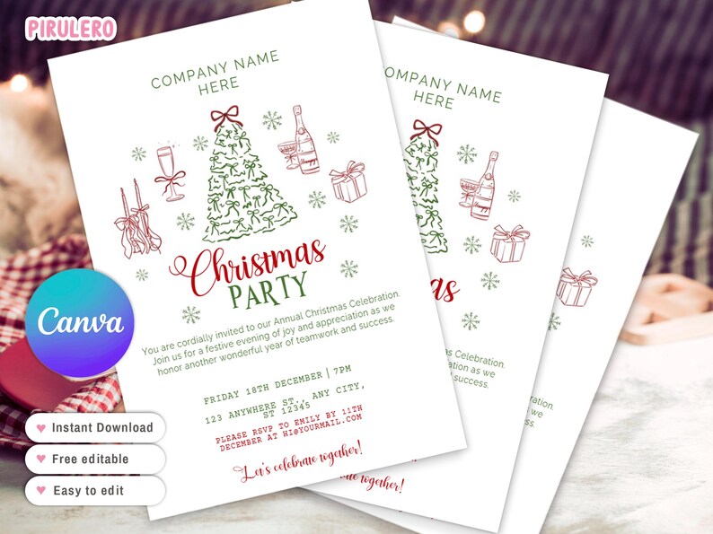 Editable Corporate Christmas Party Invitation, Staff Holiday Invite ...
