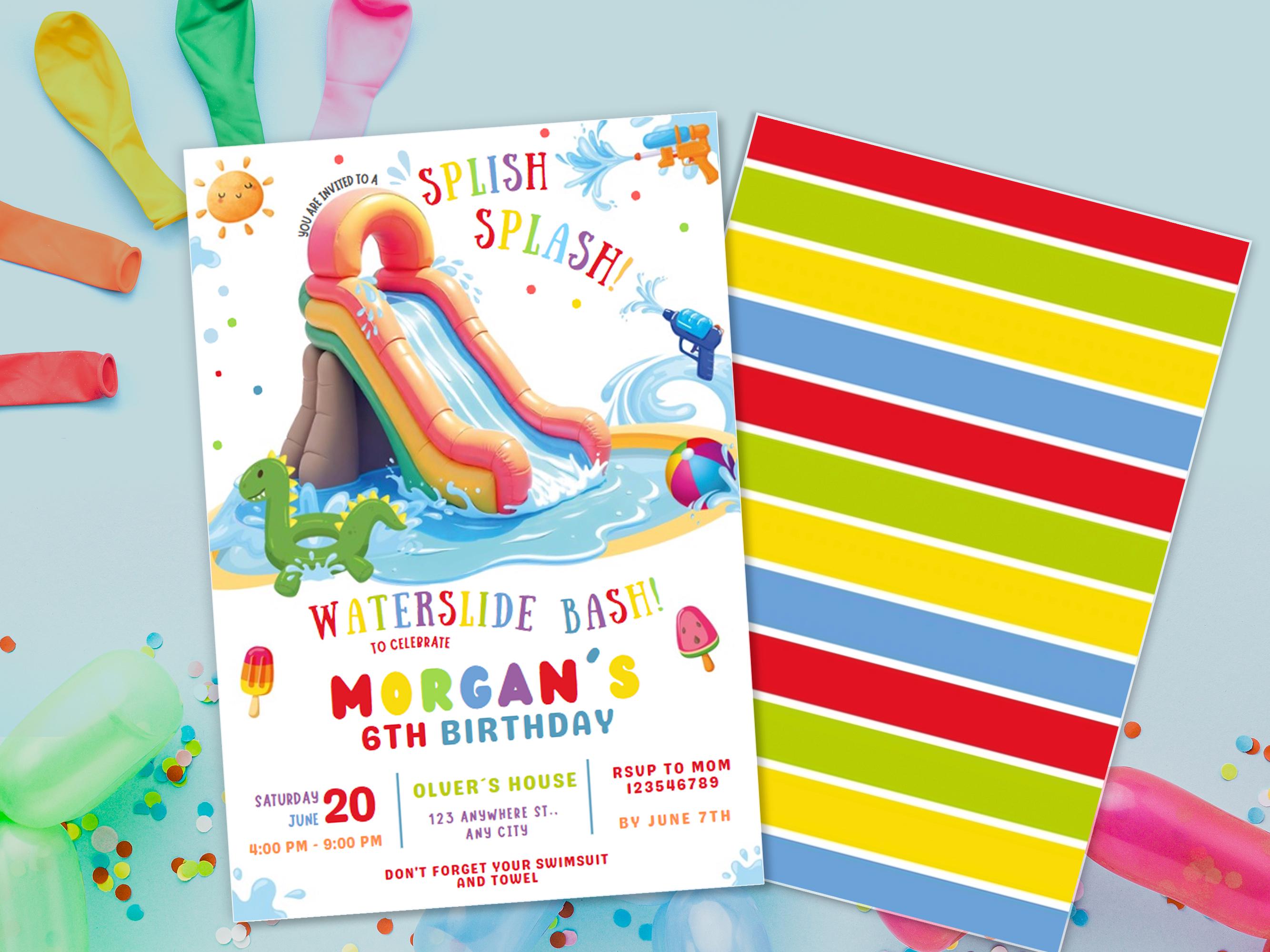 Water Slide Invitation, Water Slide Party Invite, Summer Pool Party ...