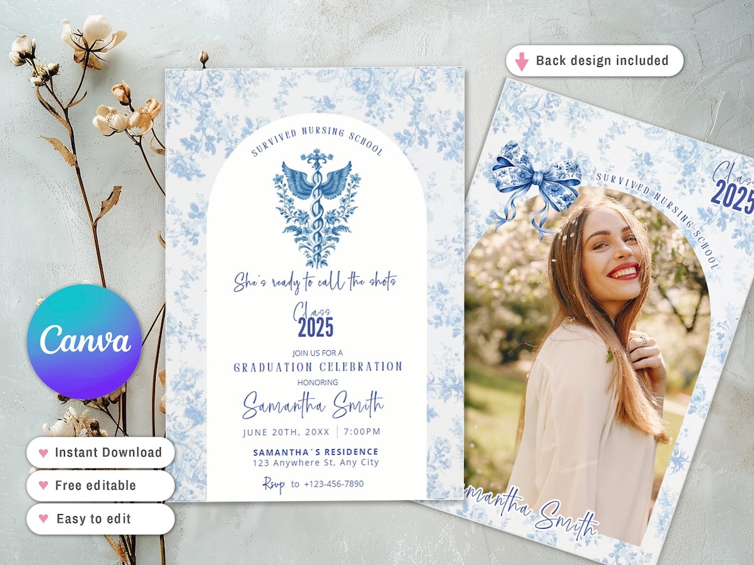 Nurse Graduation Invitation, BSN Nursing School Graduation Announcement ...