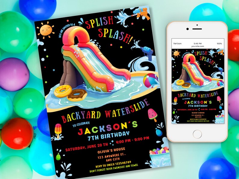 Editable Waterslide Birthday Invitation, Summer Pool Party, Splash ...