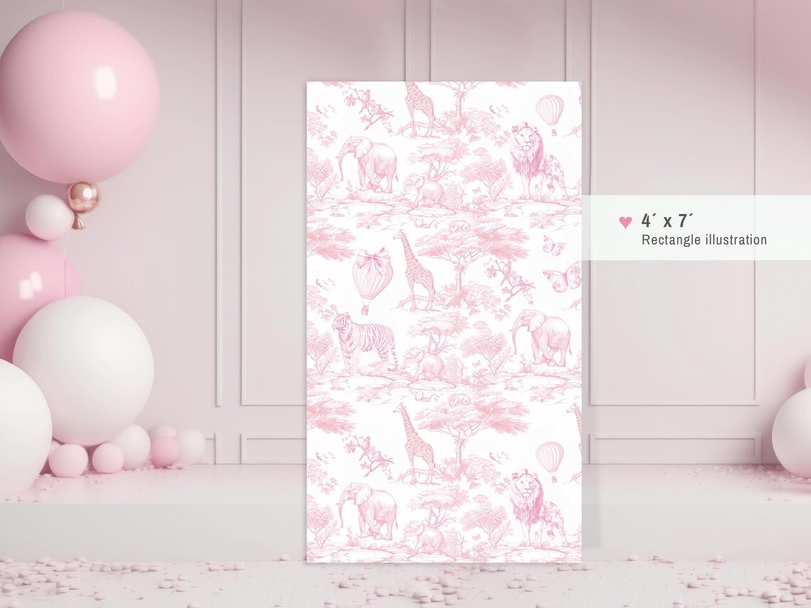 Toile De Jouy Arch Backdrop, Elegant Dusty Pink Safari Toile Baby ...