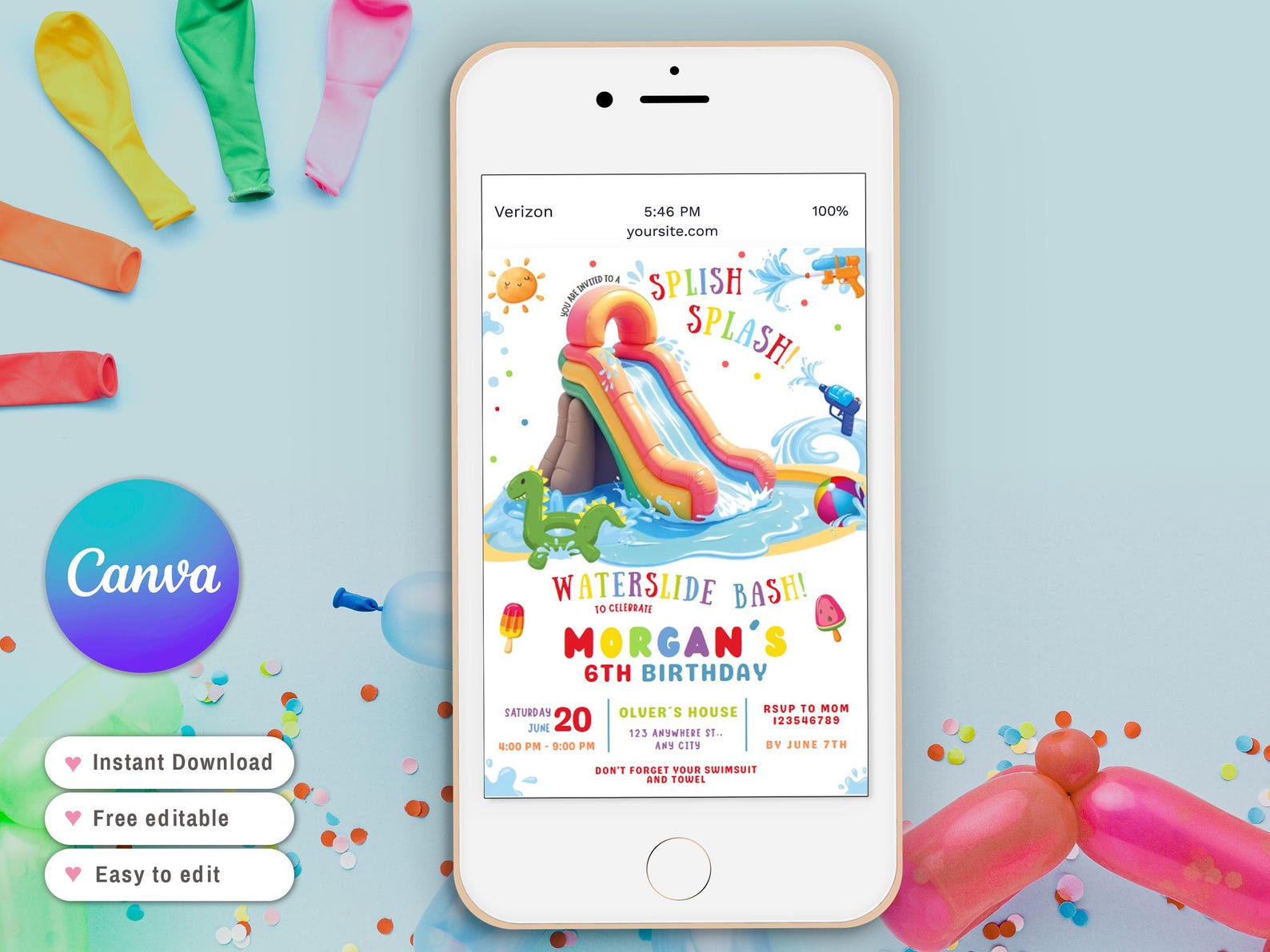 Water Slide Invitation, Water Slide Party Invite, Summer Pool Party ...