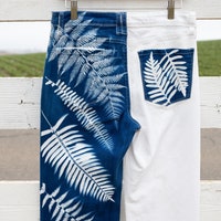 Upcycled Cyanotype Printed Ann Taylor LOFT Modern Crop White Jeans ...