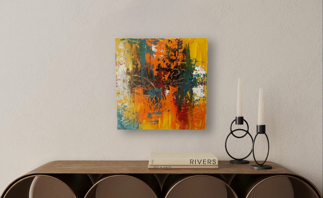 Seeing Through: Abstract Acrylic Painting 14x14vivid Acrylic Expressive ...