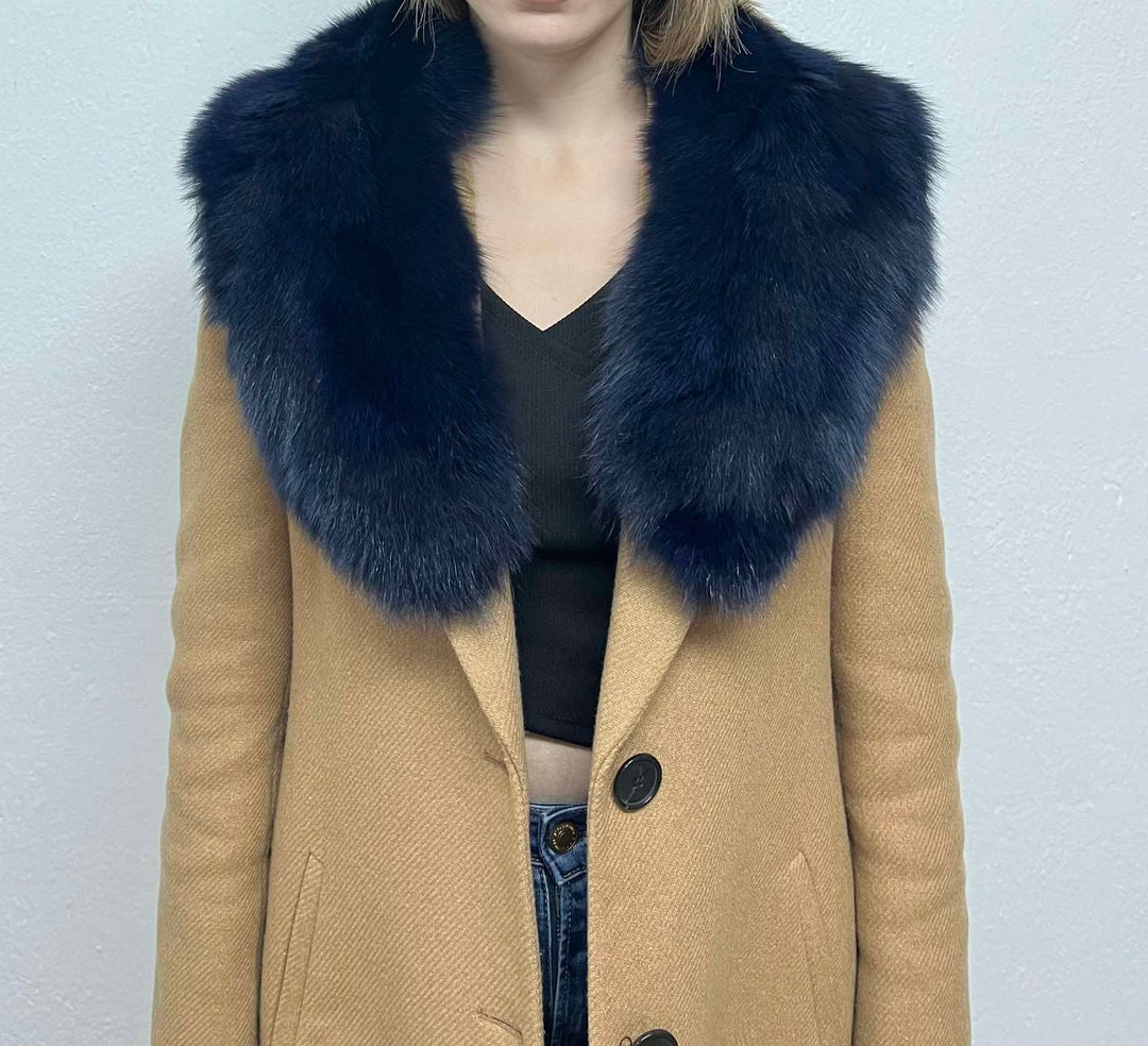 Navy Blue Fur Fox Collar, Luxury Fur Accessories,real Fur - Etsy