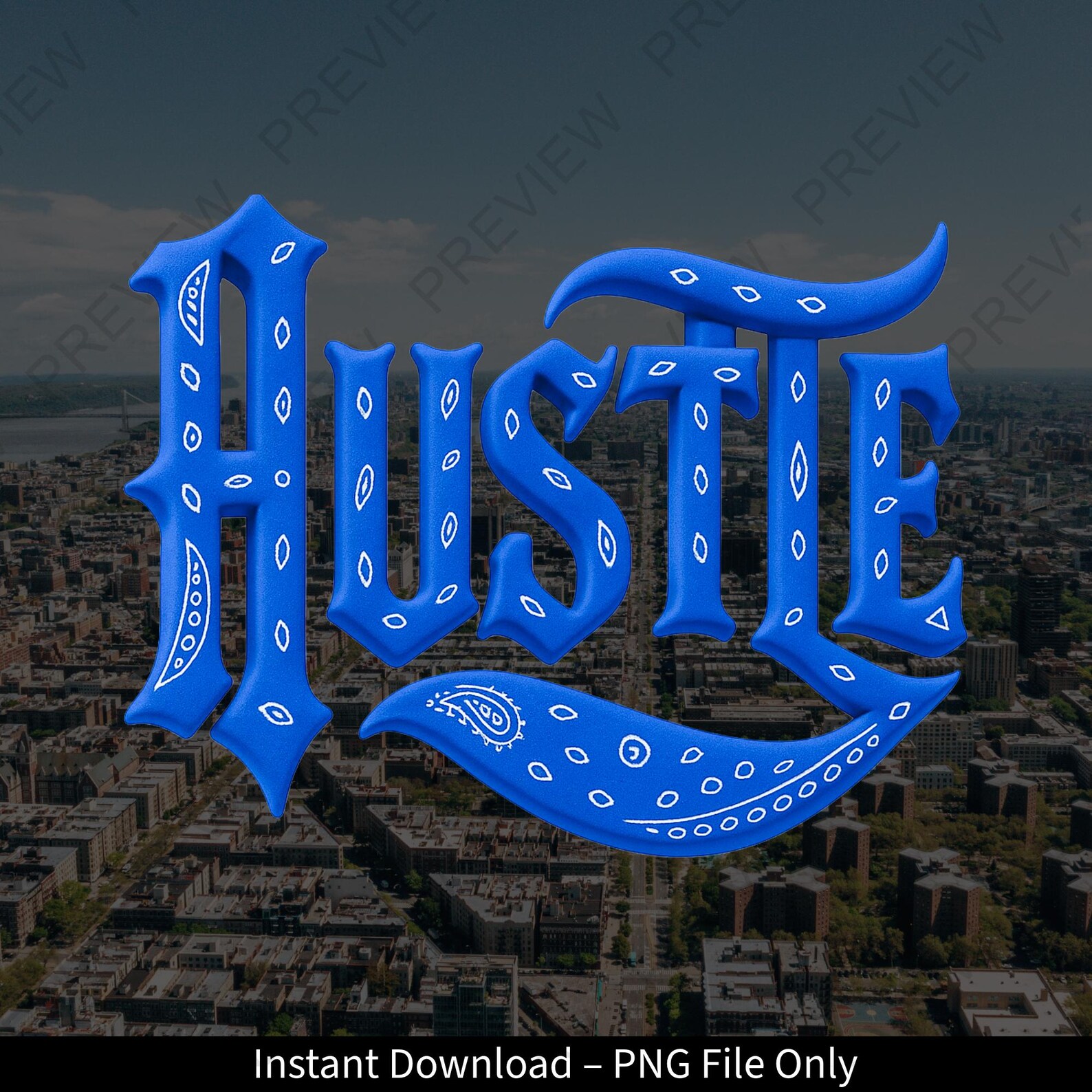 Hustle Text PNG, Blue Retro Street Lettering PNG, Bandana Style Text ...