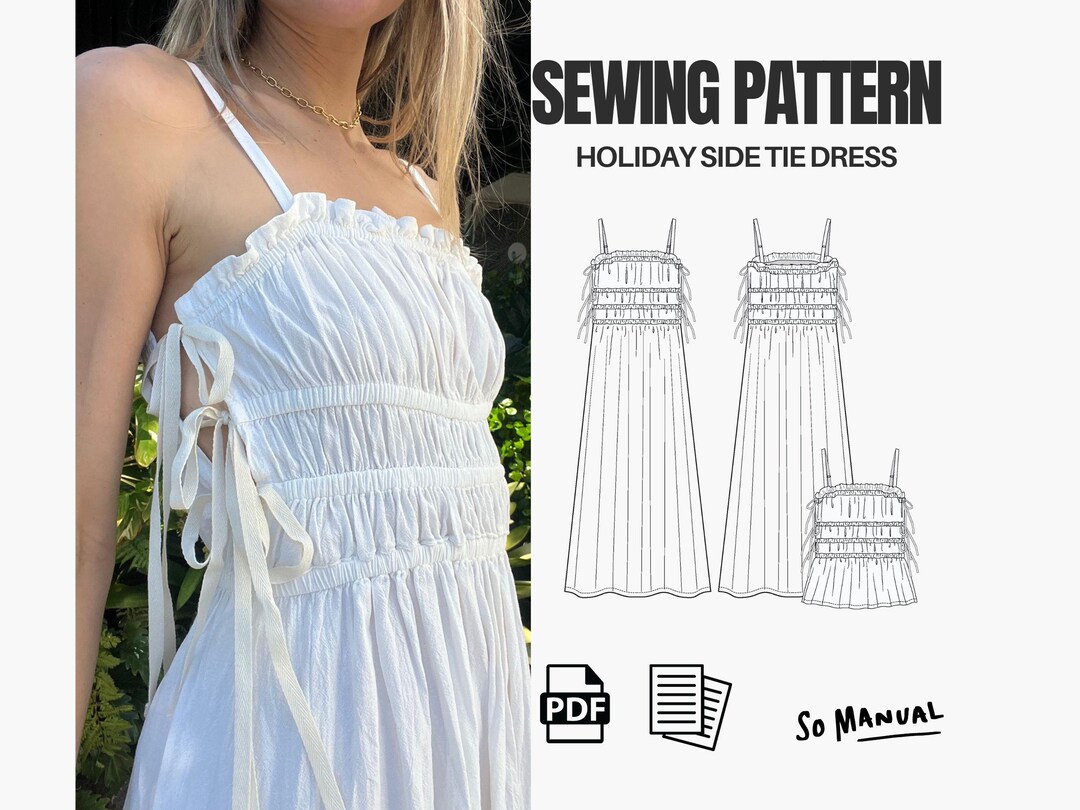 Holiday Side Tie Dress PDF Sewing Pattern Tie Detail, Ruched Style, Top ...
