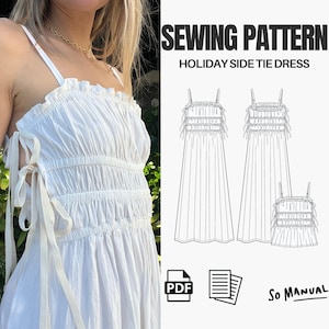Holiday Side Tie Dress PDF Sewing Pattern Tie Detail, Ruched Style, Top ...