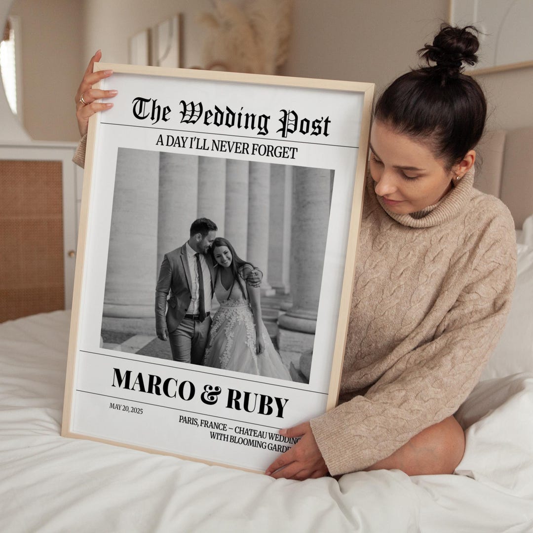 Personalized Wedding Newspaper Photo Wall Art Print, Newlywed Times ...