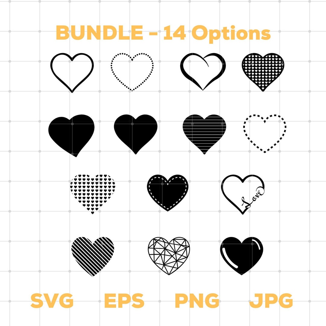 Heart Svg Bundle, Heart Outline Svg, Solid Heart Svg, Heart Outline Clipart, Valentine's Day ...