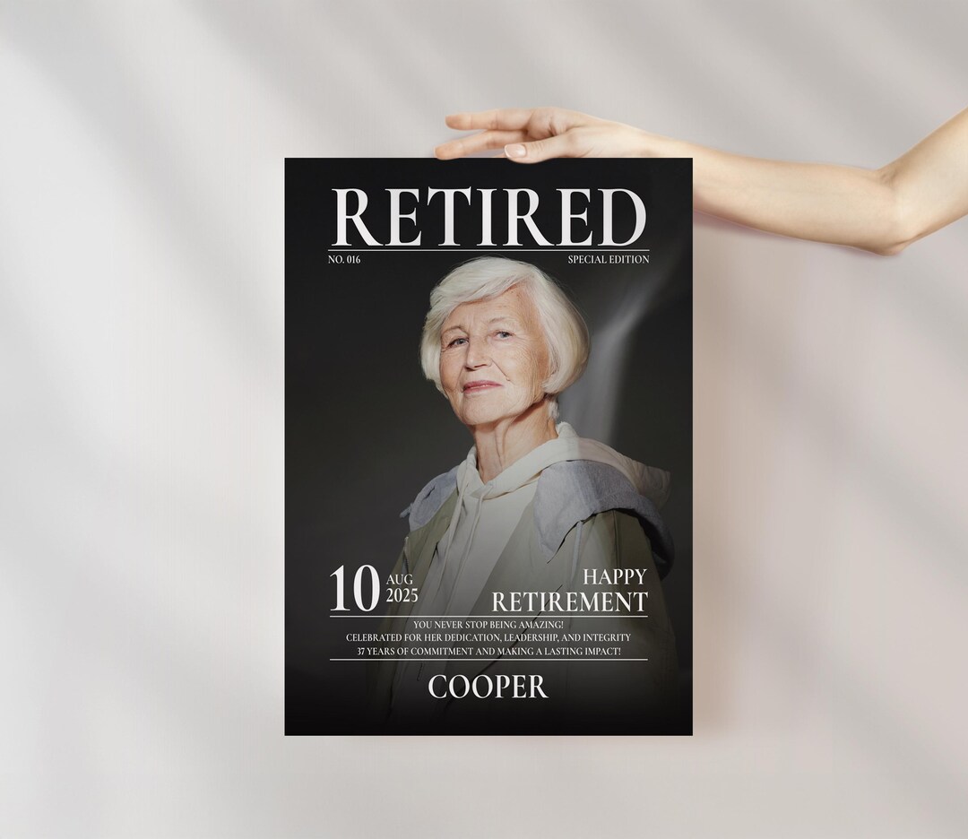 Personalised Retirement Magazine Cover, Photo Retirement Print, CUSTOM ...