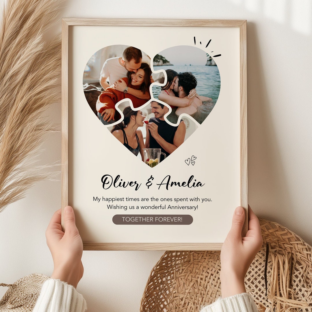Custom Heart Puzzle Collage Printable Wall Art Heart Shaped Photo ...