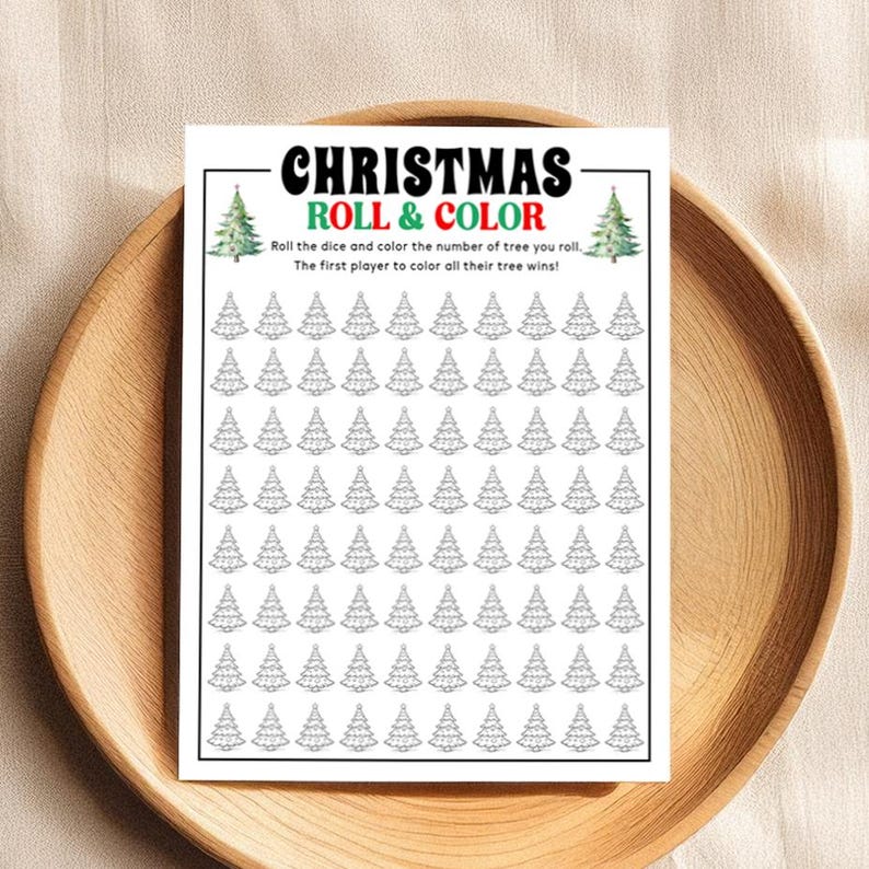 Printable Christmas Roll and Color Game, Christmas Party Game ...
