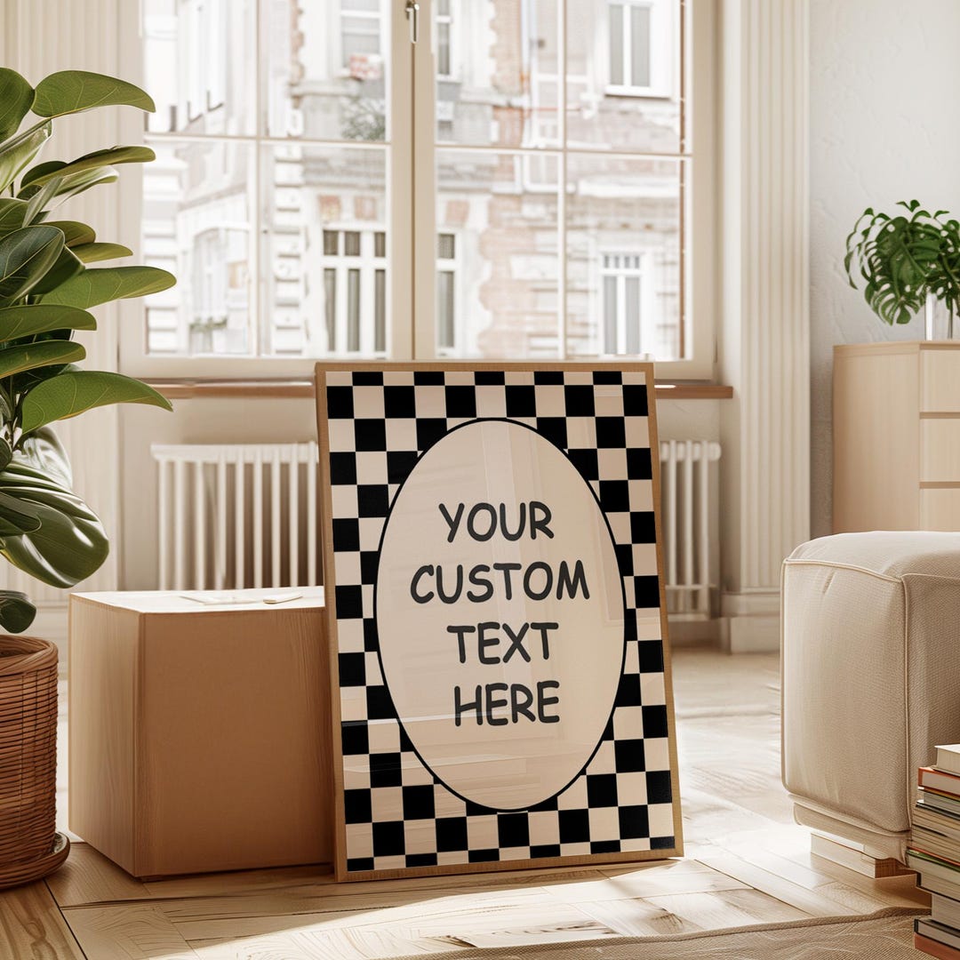 Custom Text Wall Art (digital Download), Personalised Wavy Checkerboard ...