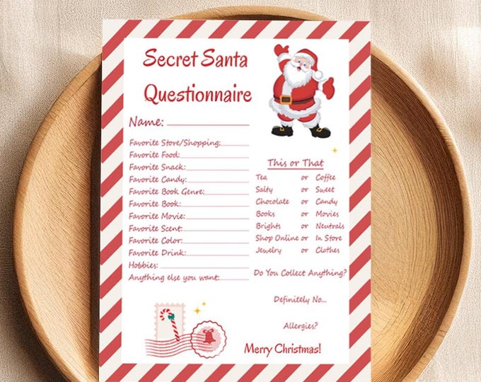 Secret Santa Questionnaire for Coworkers & Teachers | Office Gift ...