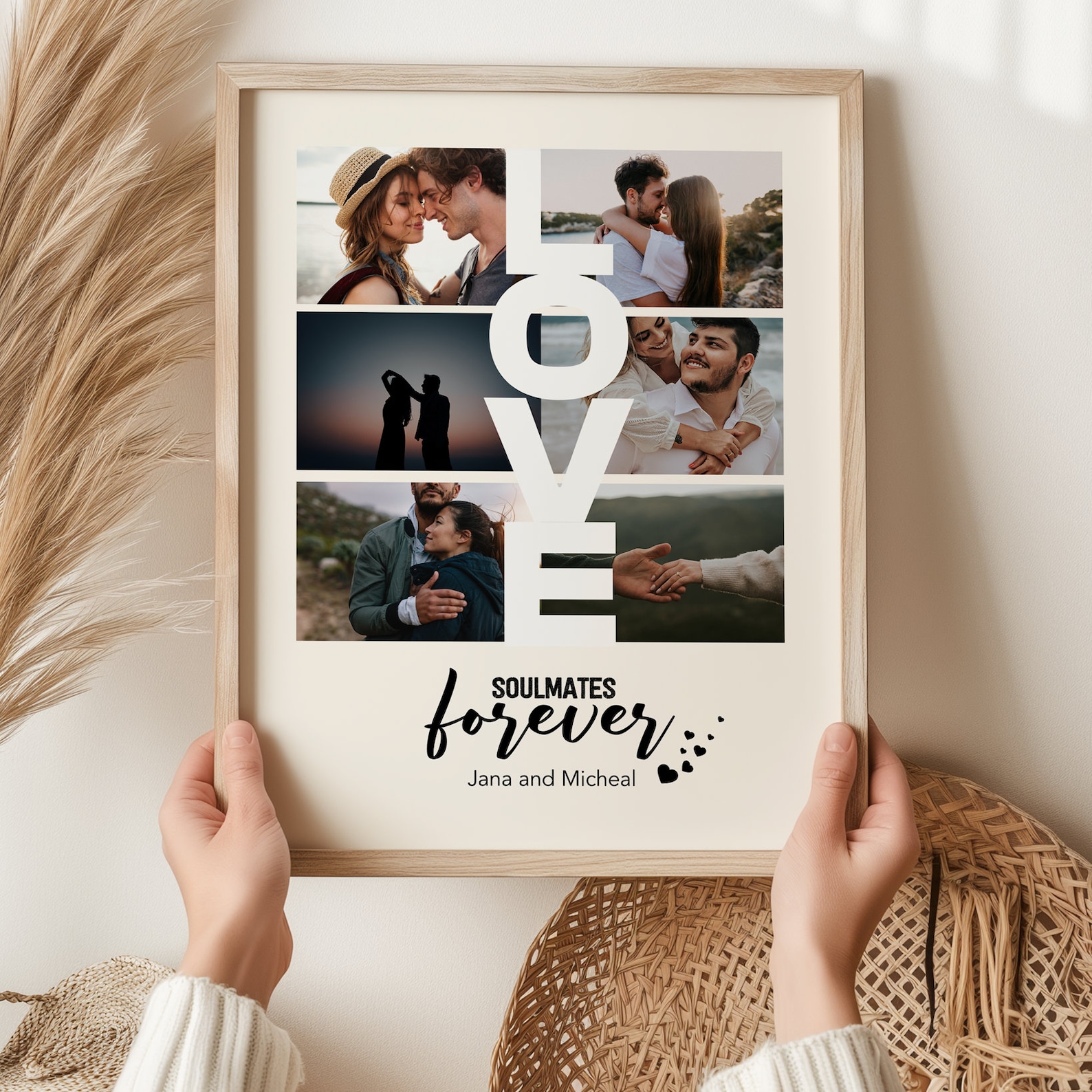 Personalized Couple Photo Collage Print, Custom Anniversary Wall Art ...