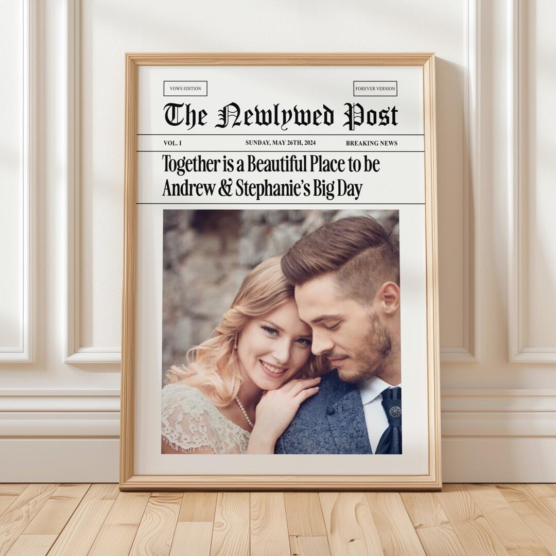 Custom Wedding Newspaper Poster, Personalized Couple Photo Wall Art ...