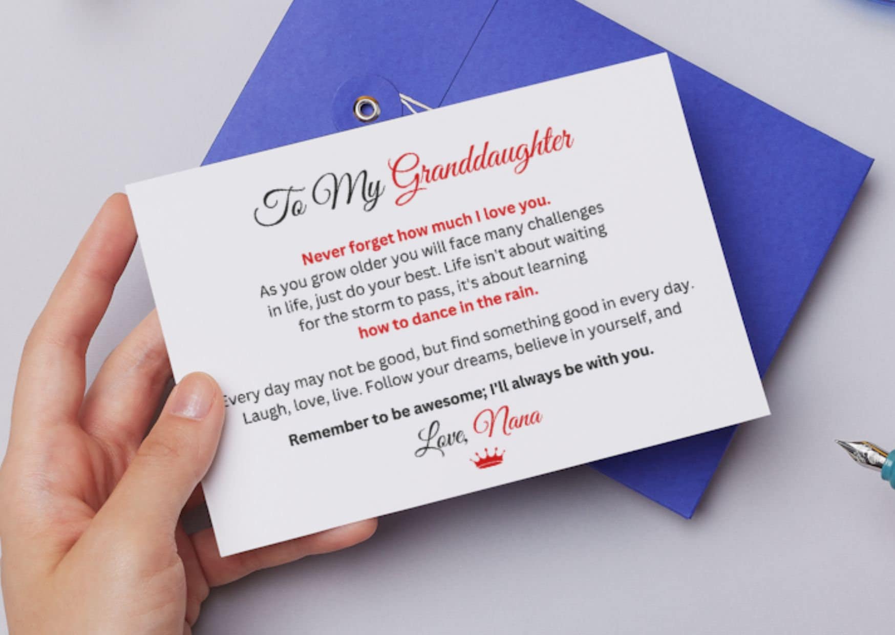 Letters to My Granddaughter Love Nana Printable Card, to My ...