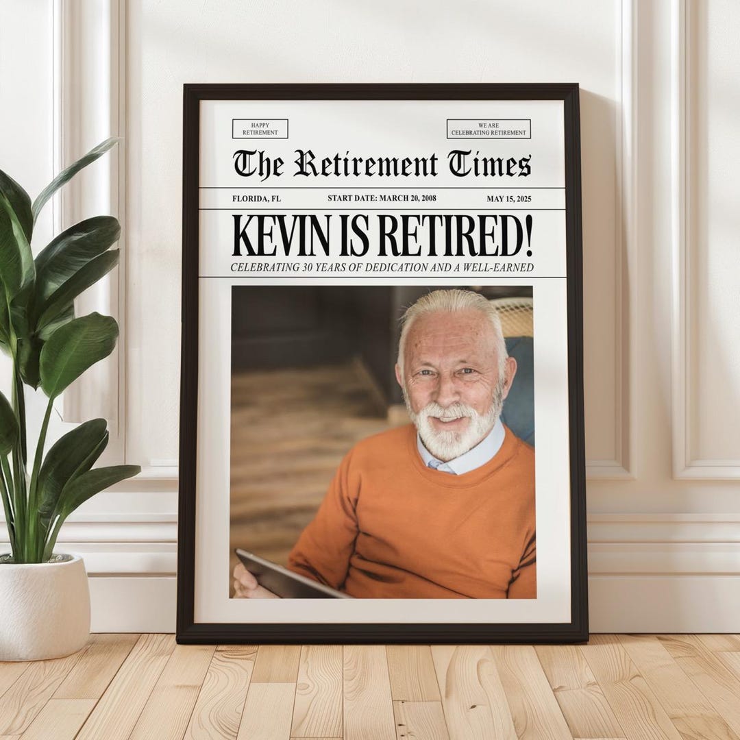 Personalized Retirement Newspaper Print, Custom Work Anniversary Gift ...