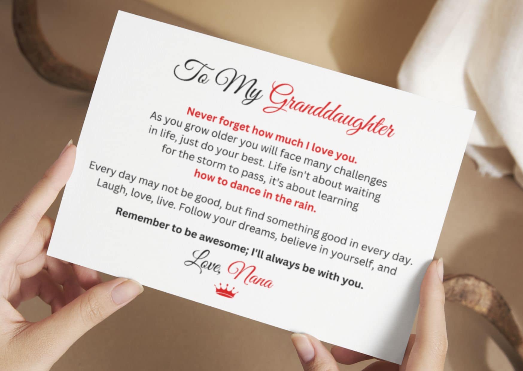 Letters to My Granddaughter Love Nana Printable Card, to My ...
