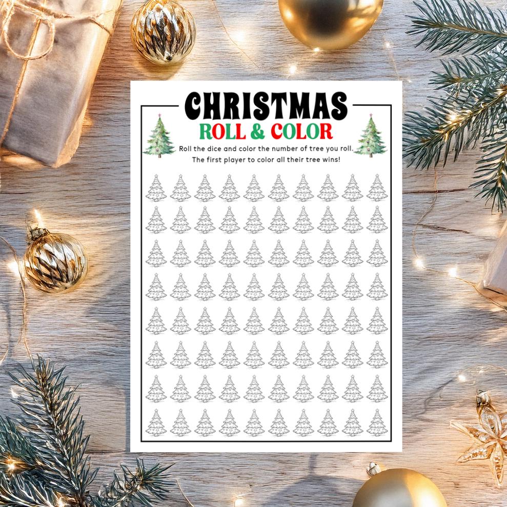Printable Christmas Roll and Color Game, Christmas Party Game ...
