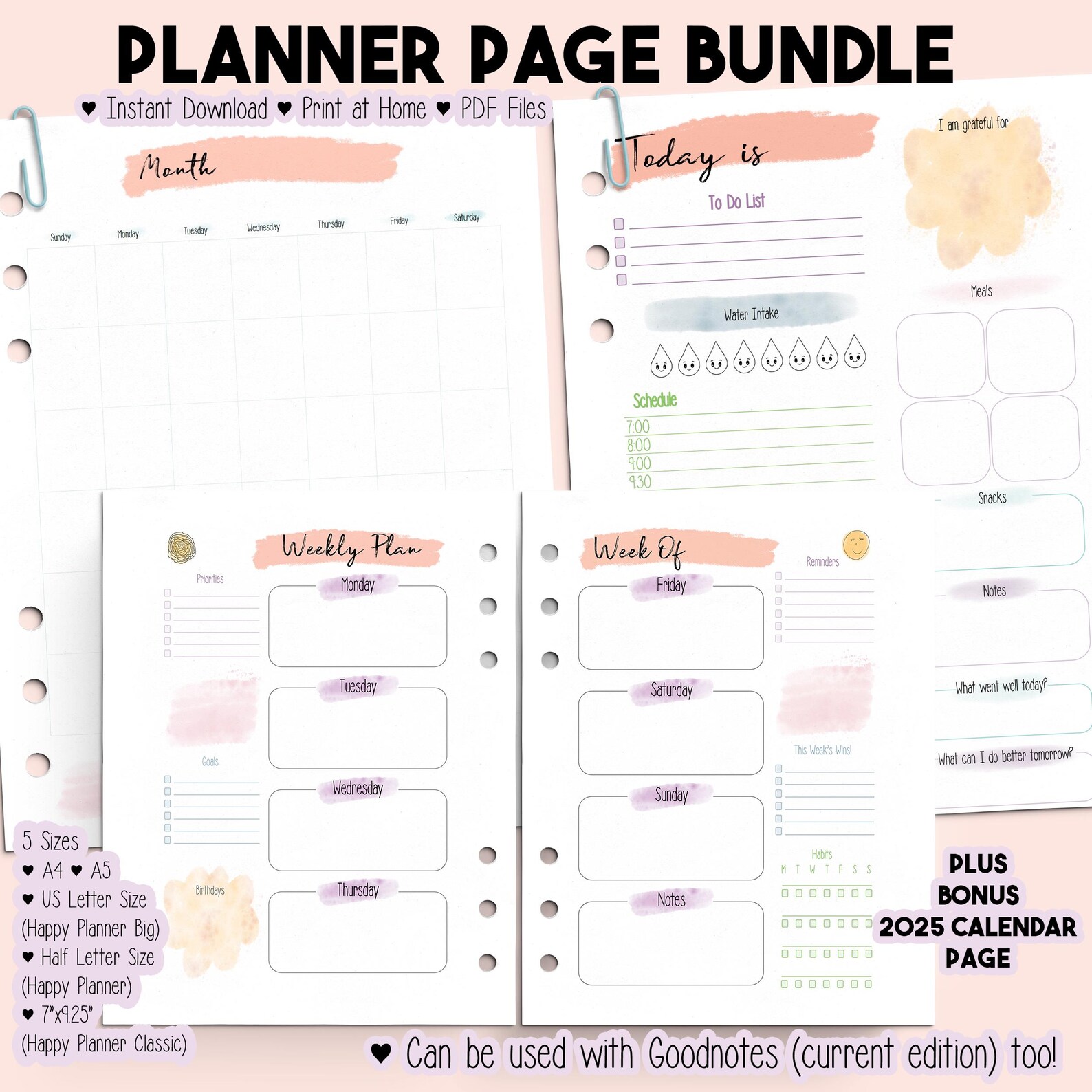 Planner Template Bundle Printable Inserts Pages Undated Planners for ...