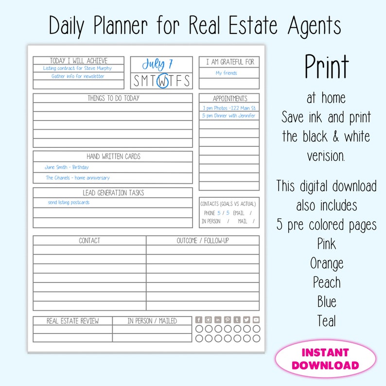 Real Estate Daily Planner Page Ninja Realtor Instant Digital Download ...