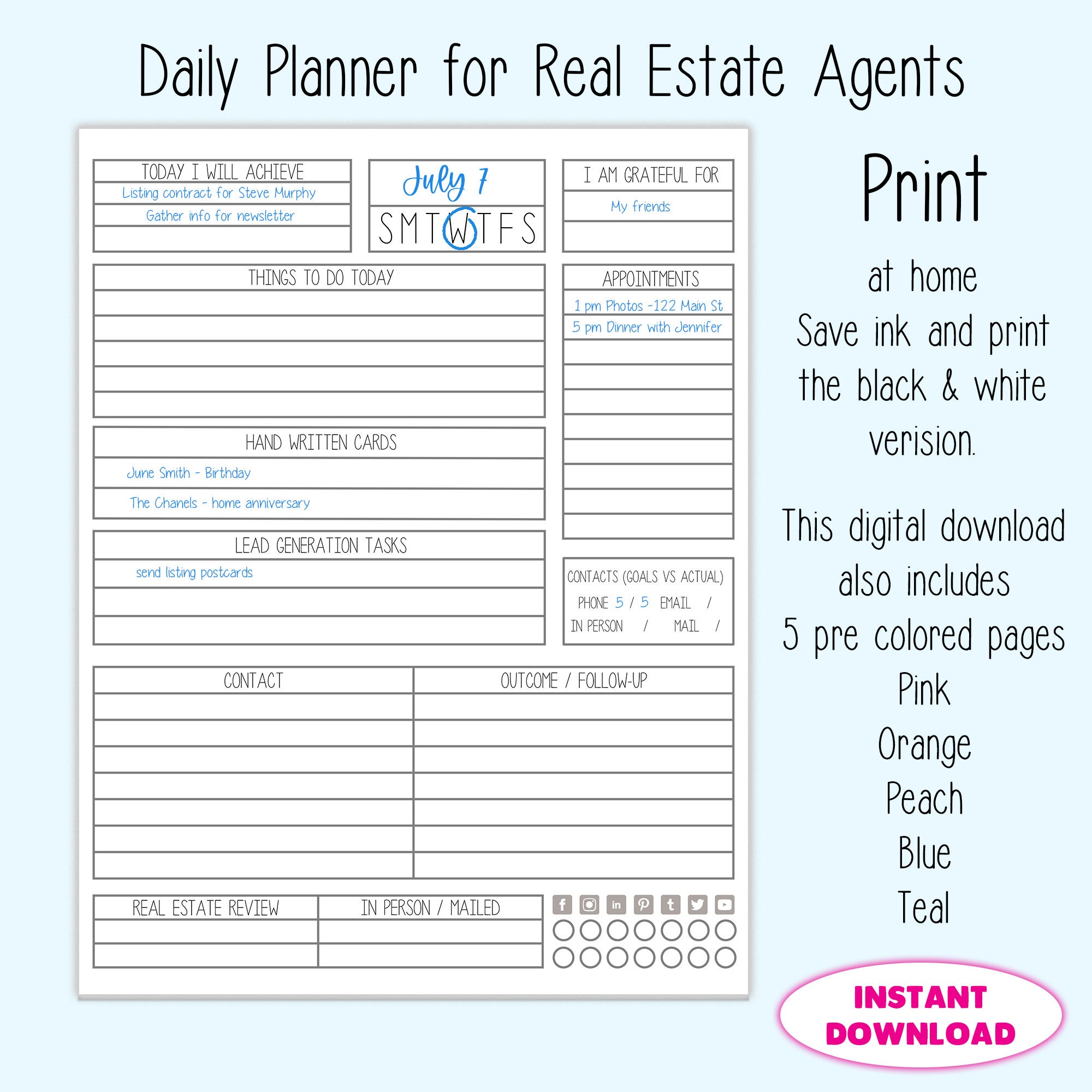 Real Estate Daily Planner Page Ninja Realtor Instant Digital Download ...