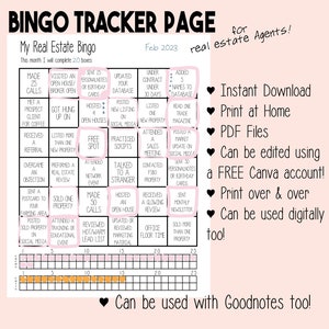 Real Estate Bingo Style Goal Tracker Realtor Routine Instant Digital ...