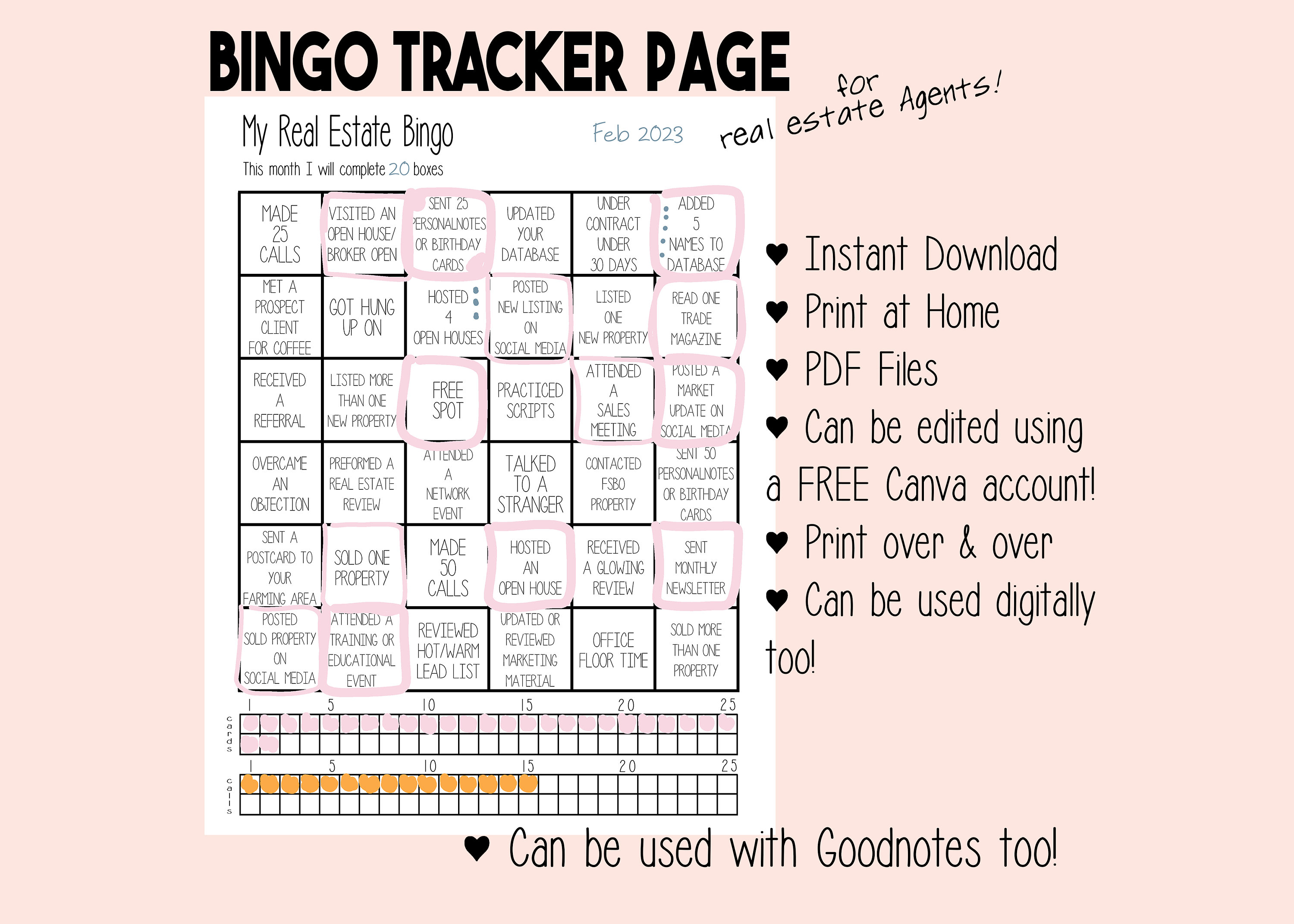 Real Estate Bingo Style Goal Tracker Realtor Routine Instant Digital ...
