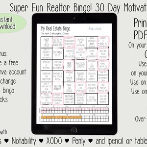 Real Estate Bingo Style Goal Tracker Realtor Routine Instant Digital ...