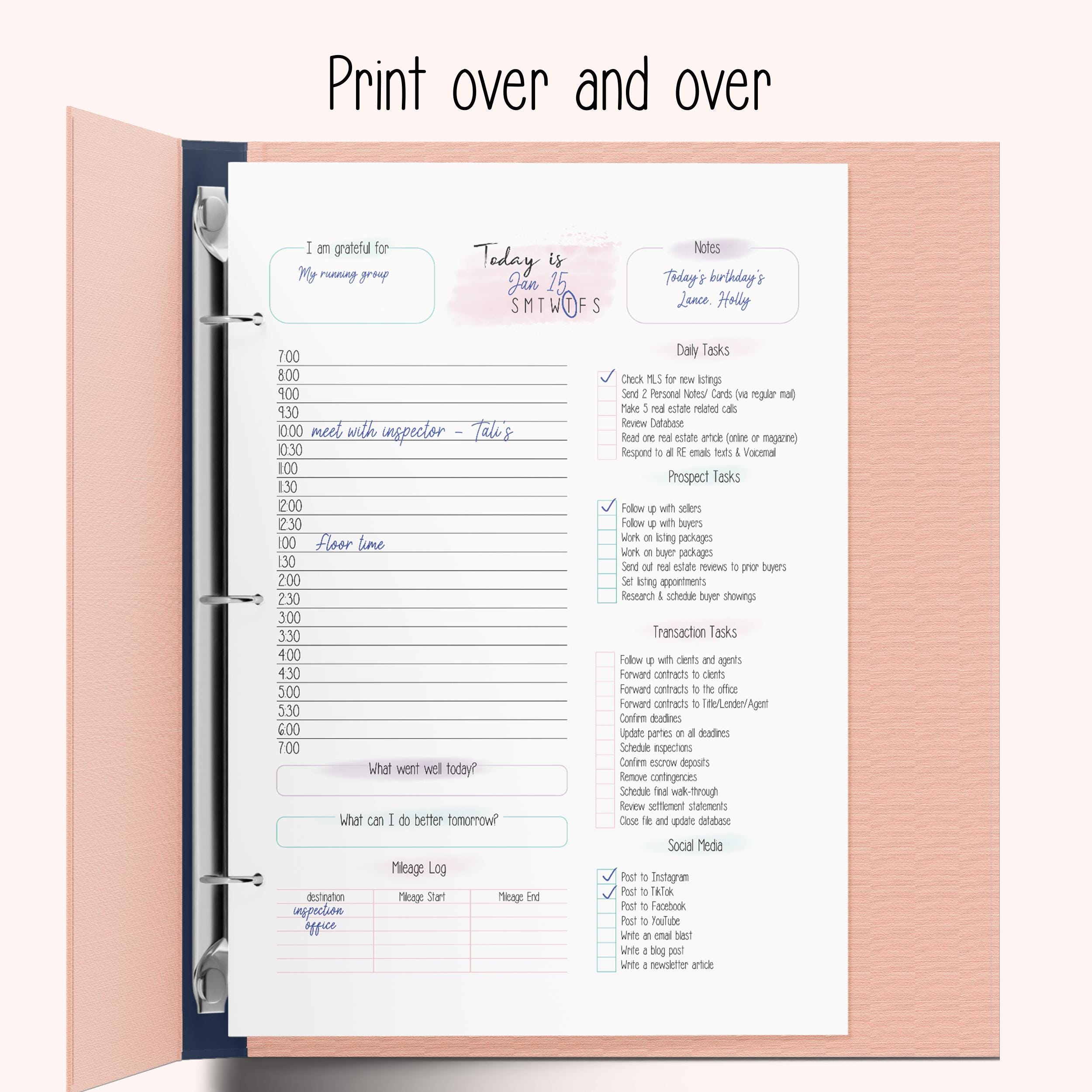 Real Estate Agent Daily Checklist and Business Planner Template ...