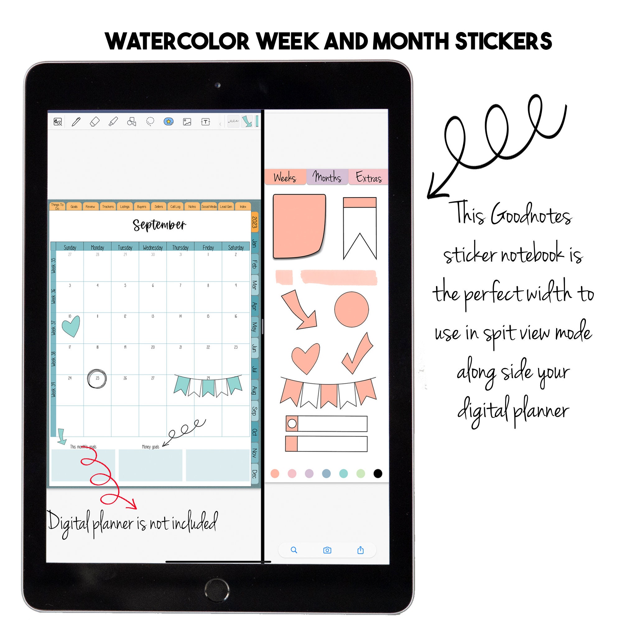 Watercolor Calendar Digital Stickers for Planners| Month Weeks Days ...