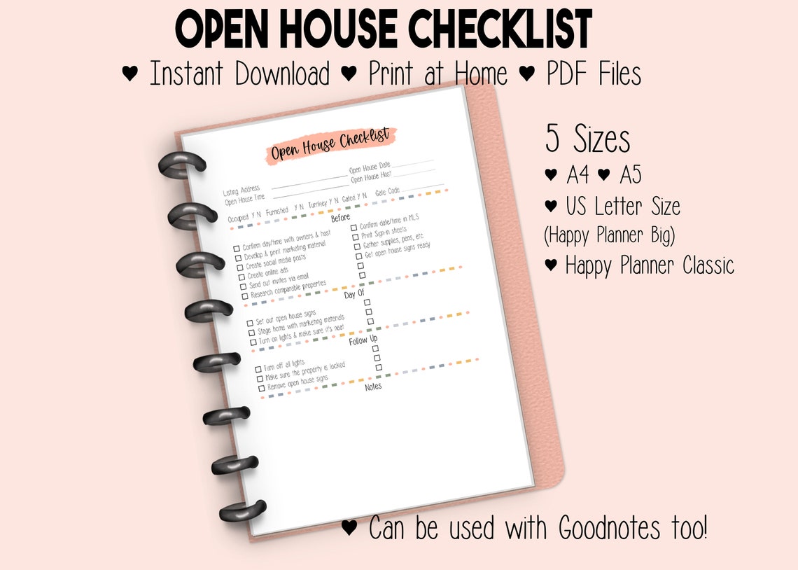 Realtor Checklist Open House Printable Real Estate Client Open House ...