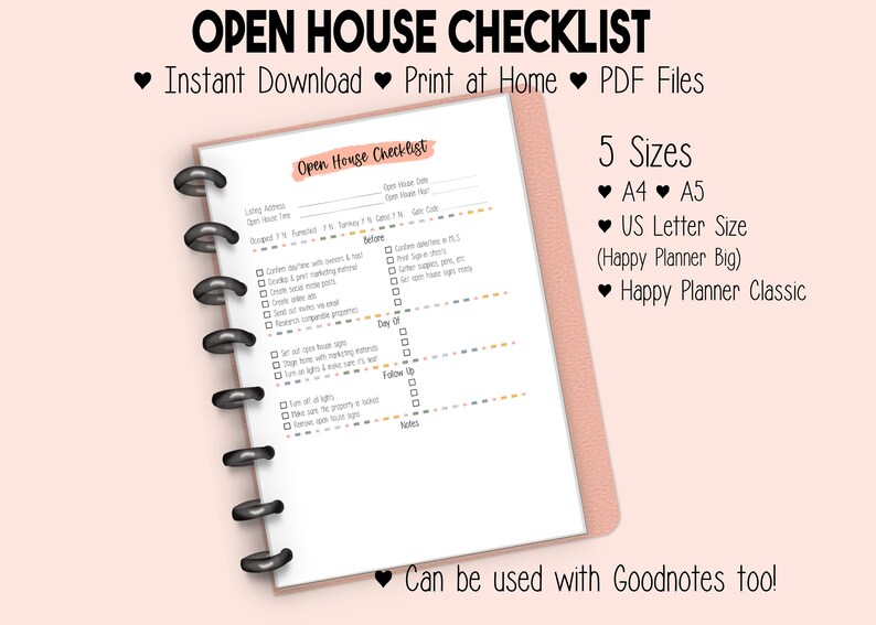 Realtor Checklist Open House Printable Real Estate Client Open House ...