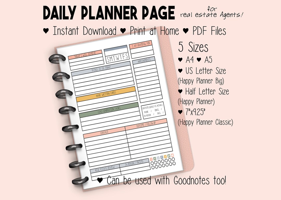 Realtor Checklist Daily Habits Planner Tracker Calendar Template for ...
