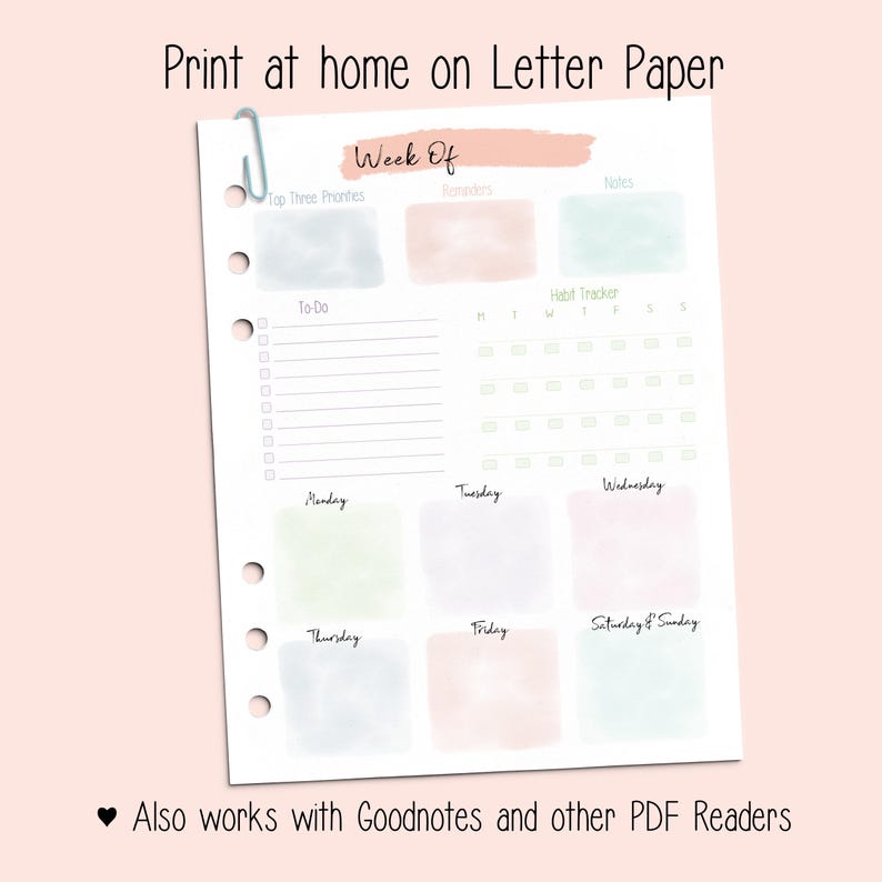 Weekly Planner Template Printable Inserts Pages Undated Planners for ...