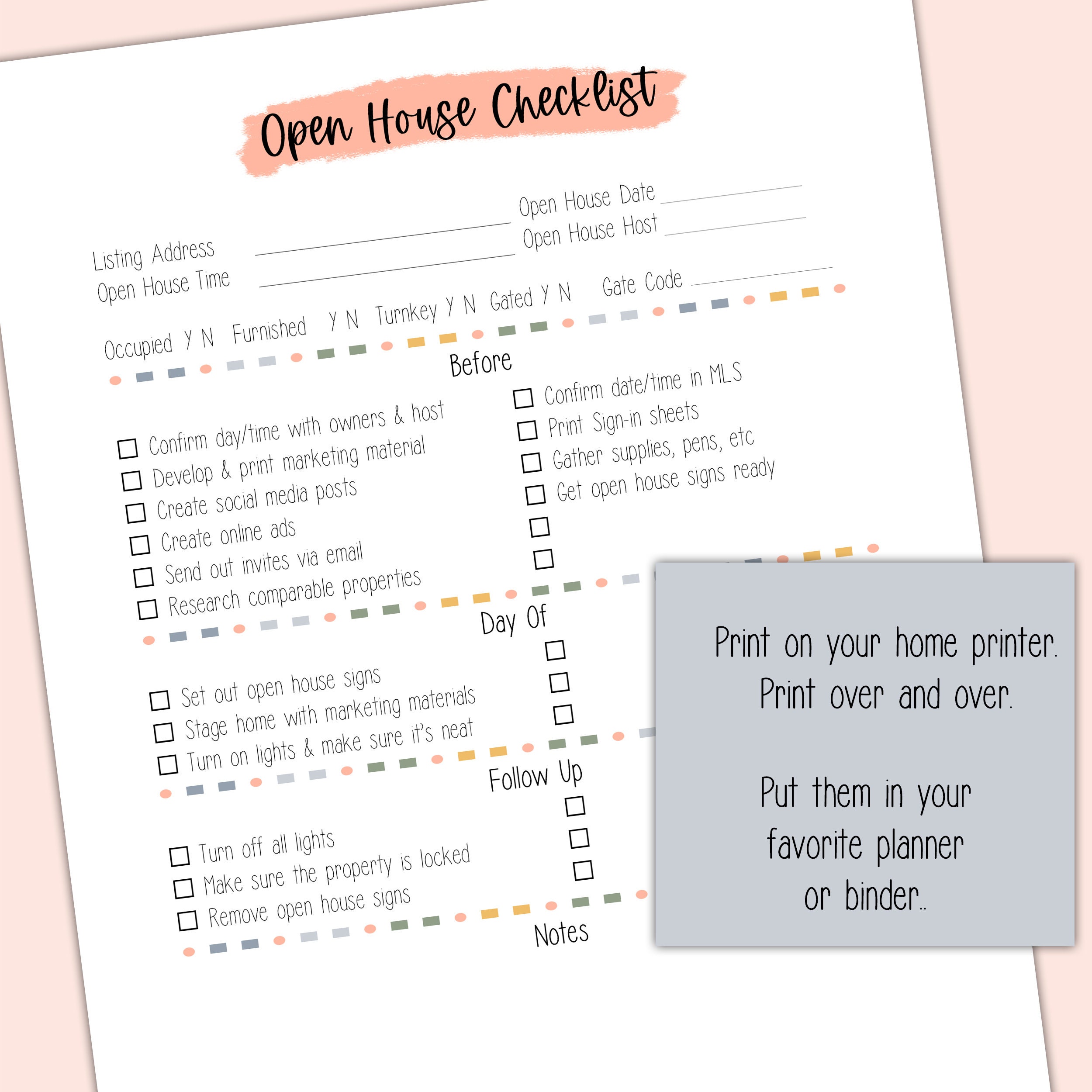Realtor Checklist Open House Printable Real Estate Client Open House ...
