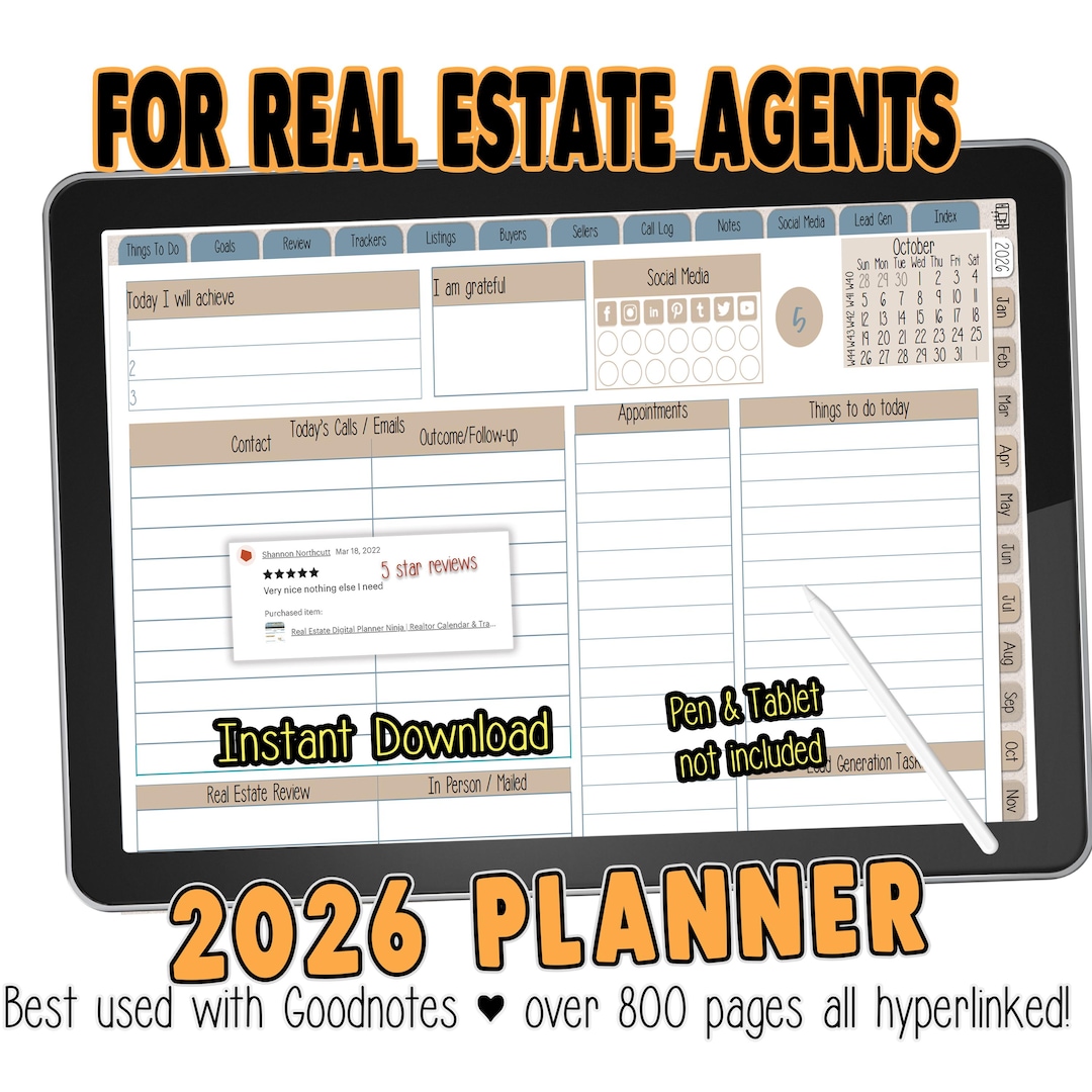 Real Estate Digital Planner Tracker Realtor Calendar & Transactions ...