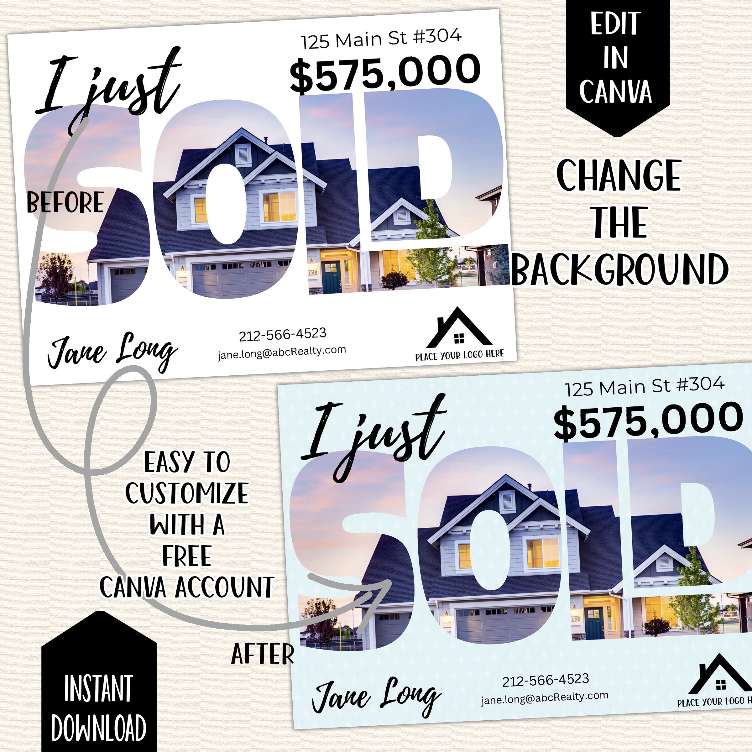 Realtor Postcard Template Real Estate Marketing Postcards for Listing ...