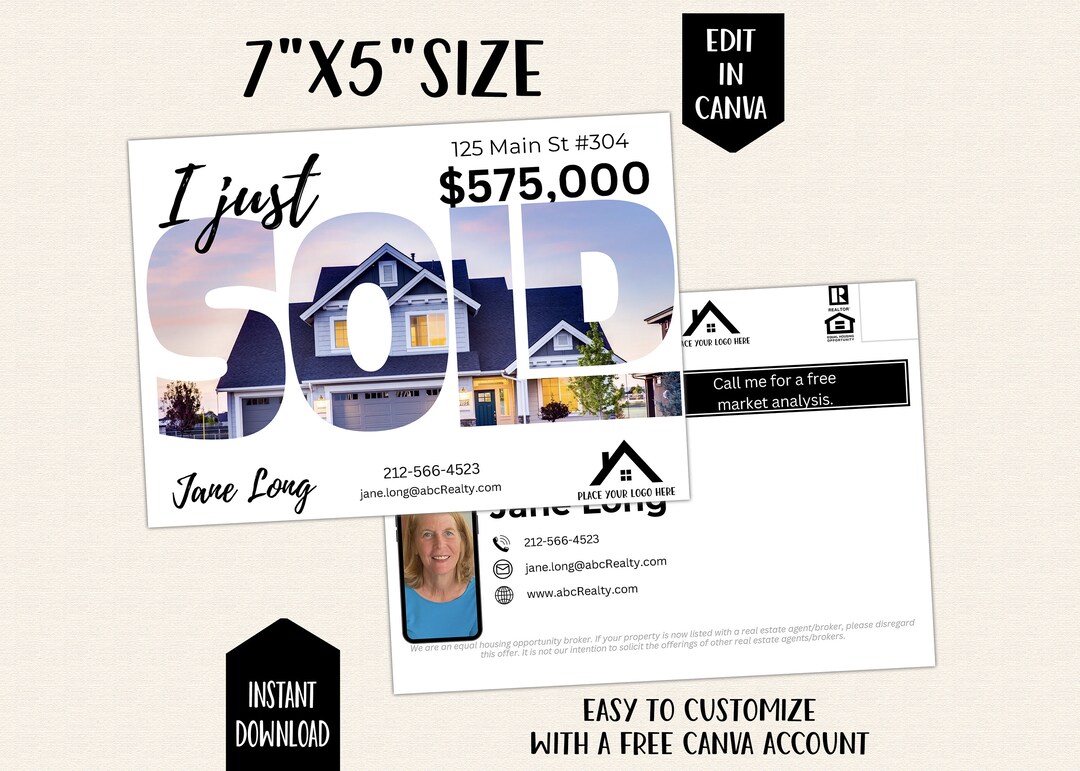 Realtor Postcard Template Real Estate Marketing Postcards for Listing ...