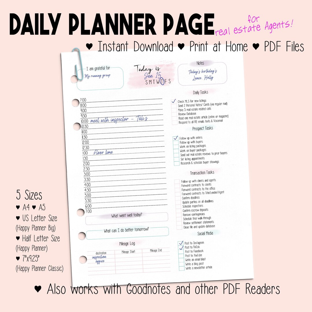 Real Estate Agent Daily Checklist and Business Planner Template ...