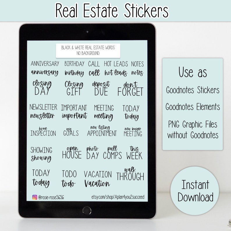 Real Estate Digital Stickers for Goodnotes Planners Elements Stickers ...