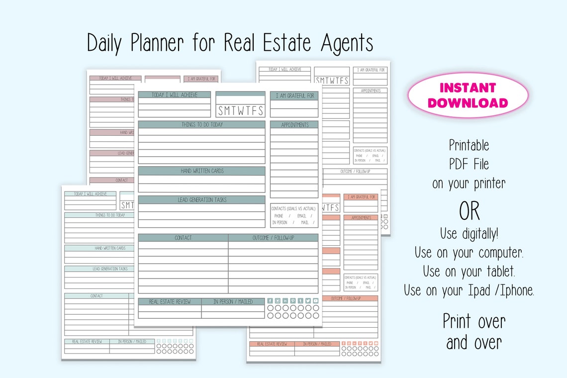 Real Estate Daily Planner Page Ninja Realtor Instant Digital Download ...