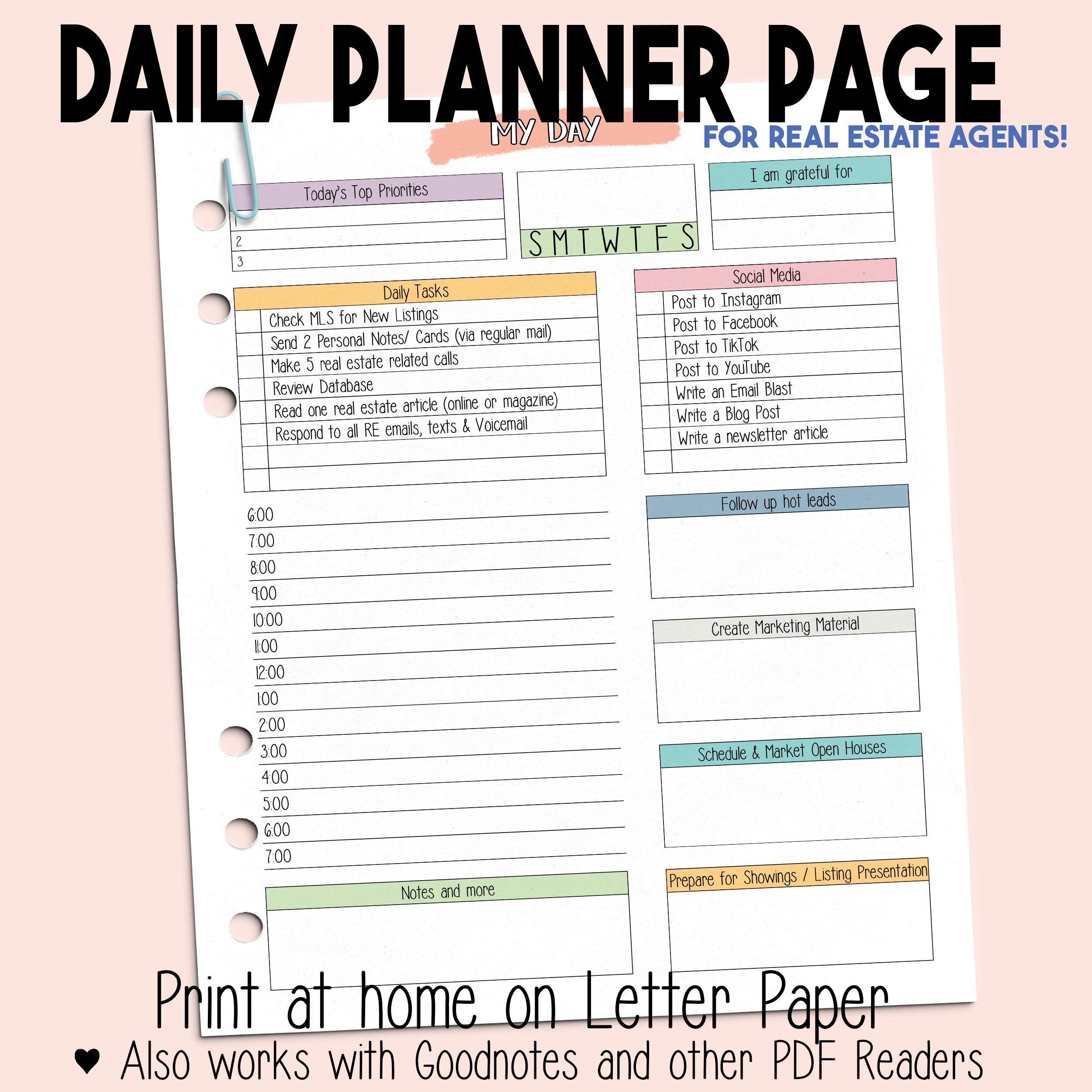 Realtor Hourly Checklist Daily Habits Planner Activity Calendar ...